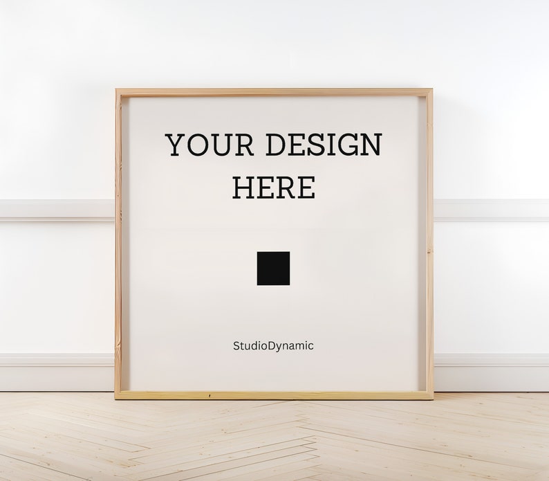Close up Minimal Square Frame Mockup - Modern Wood Frame Art Display ...