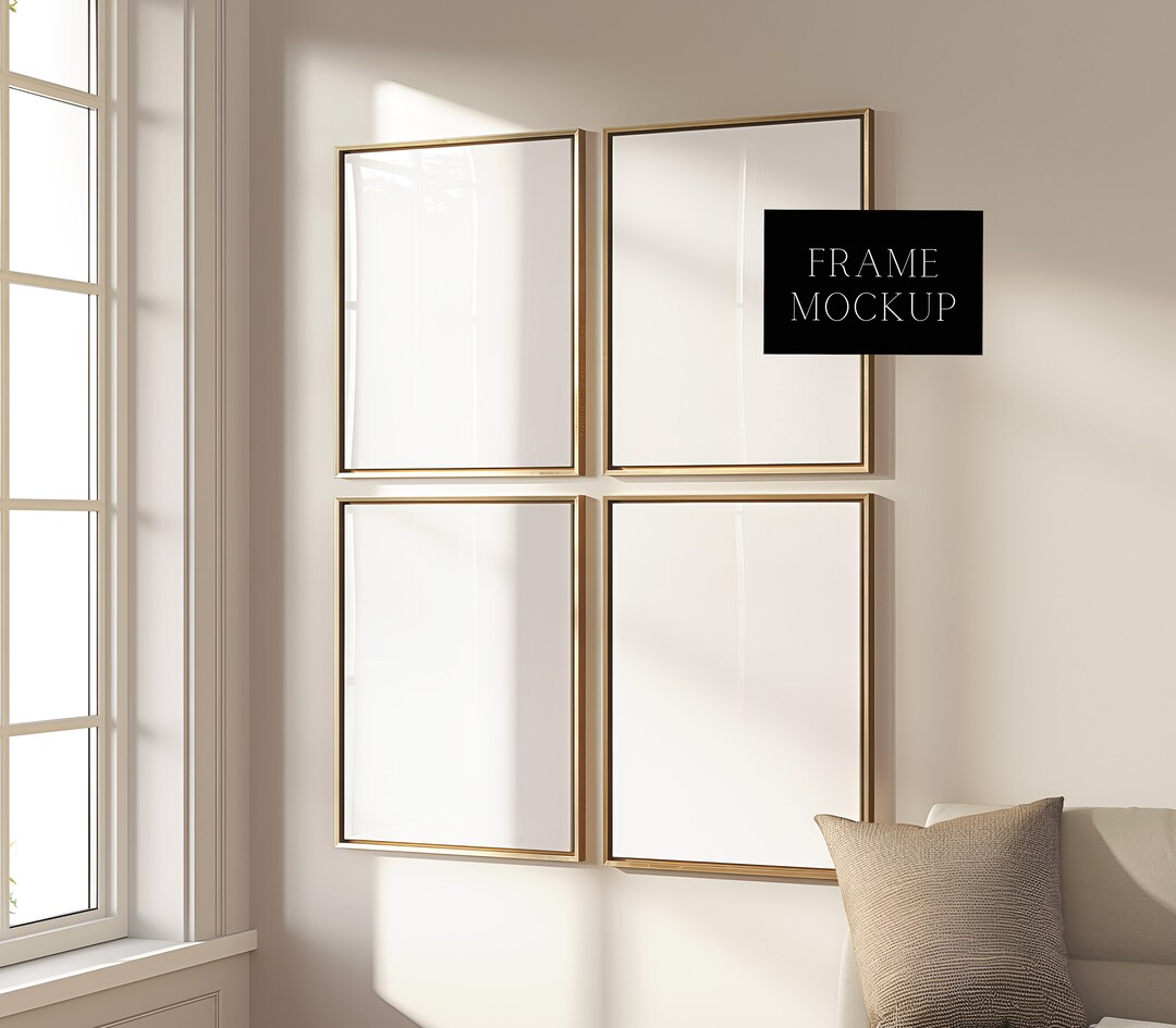 4 Frame Mock up - Frames in Living Room Scene – Poster Print Artwork ...