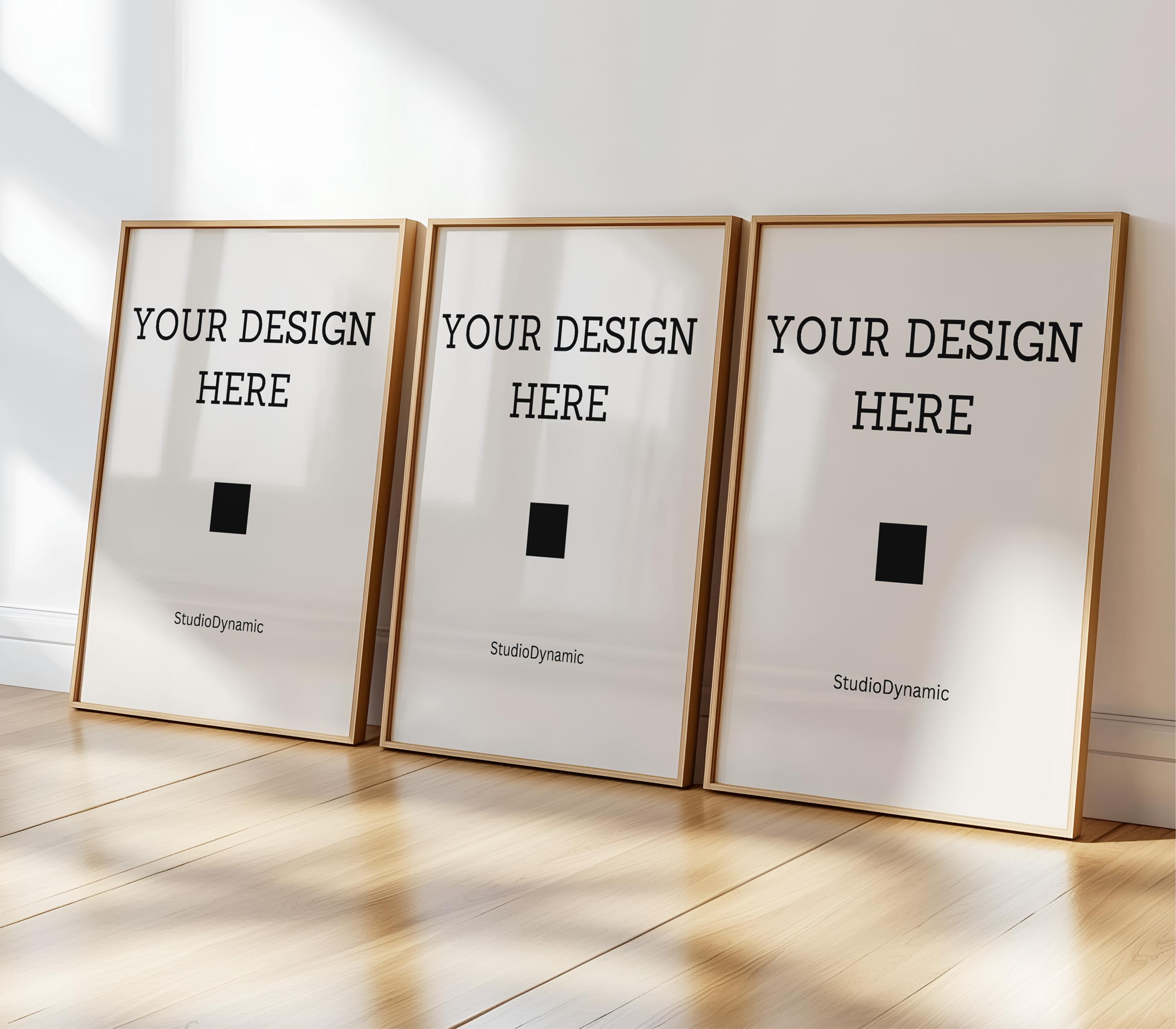3 Frame Mockup - Black Frame Mockup - Glass Reflection Art Display ...