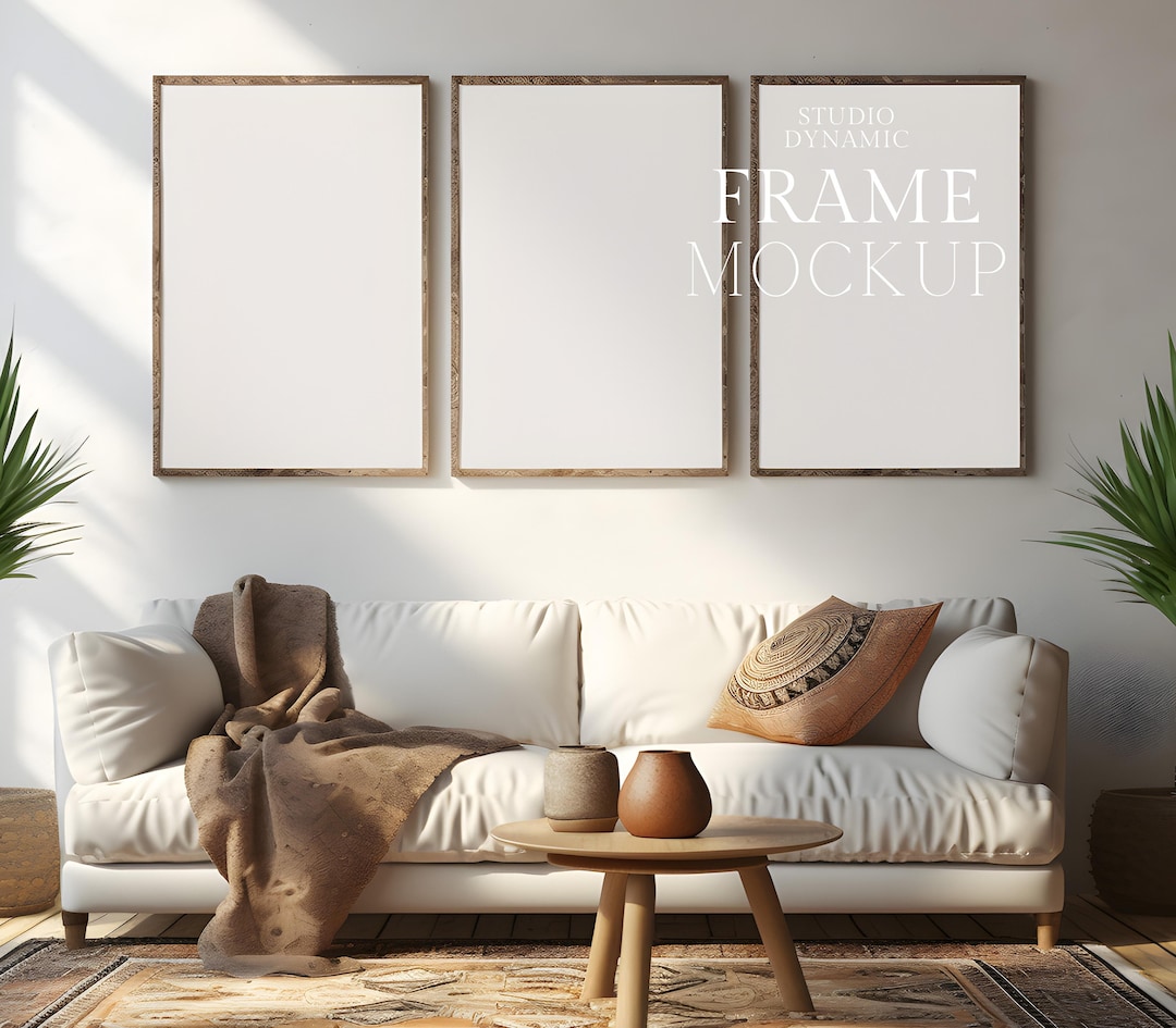 3 Frame Mockup - Boho Interior Mockup - 3 Poster Mockup - Three Wood ...