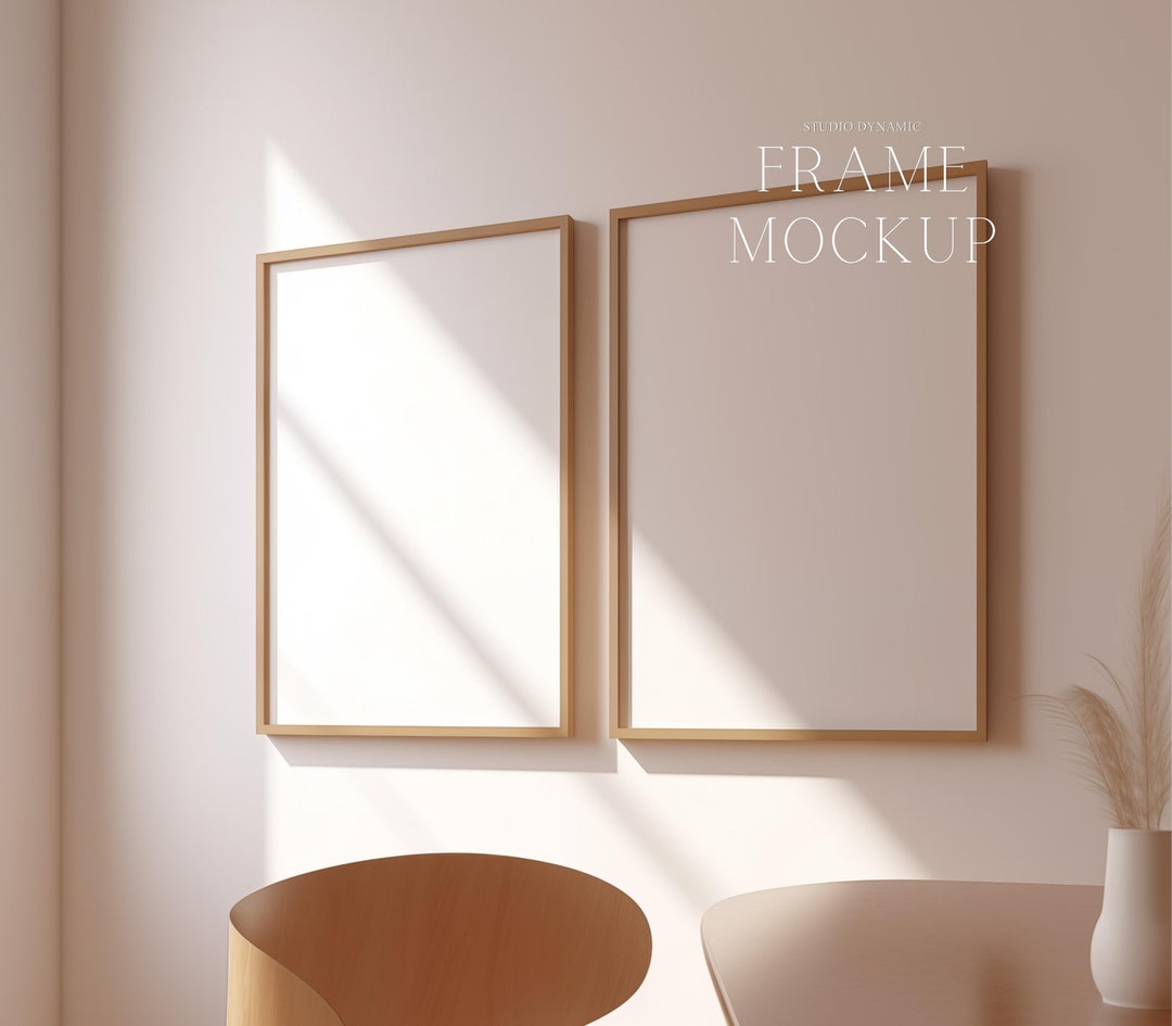 Double Frame Art Print Mockup - Wood Frame Mockup - Hard Sun Light ...