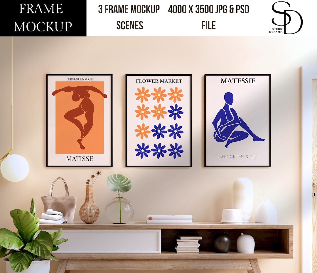 3 Frames Mockup, Art Print Mockups,drop Shadow, Gallery Wall Set Mockup ...