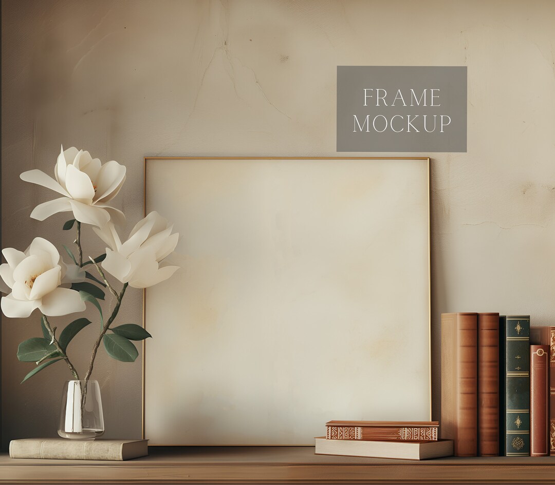 Close up Square Frame on Shelf Mockup - Realistic Mockup - 12X12 - PSD ...