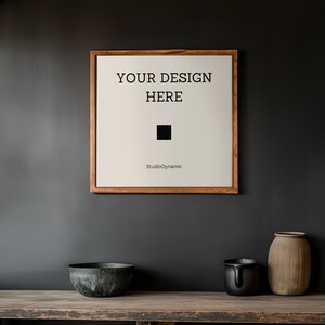 Single Square Frame Mockup - Black Wall Poster Mockup - Wooden Frame ...