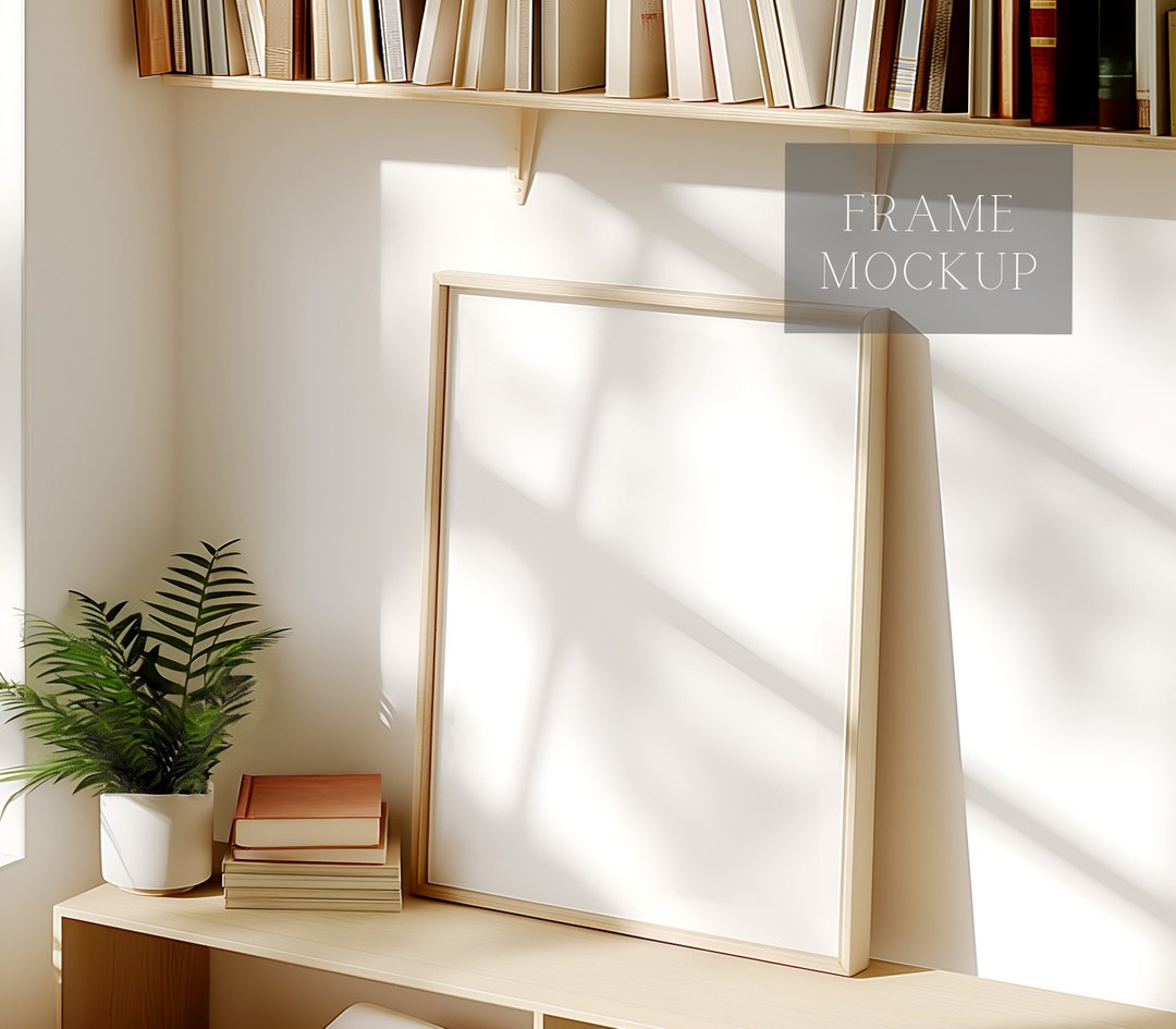 One Frame Vertical Boho Mockup - Natural Light Mockup - Wooden Frame ...