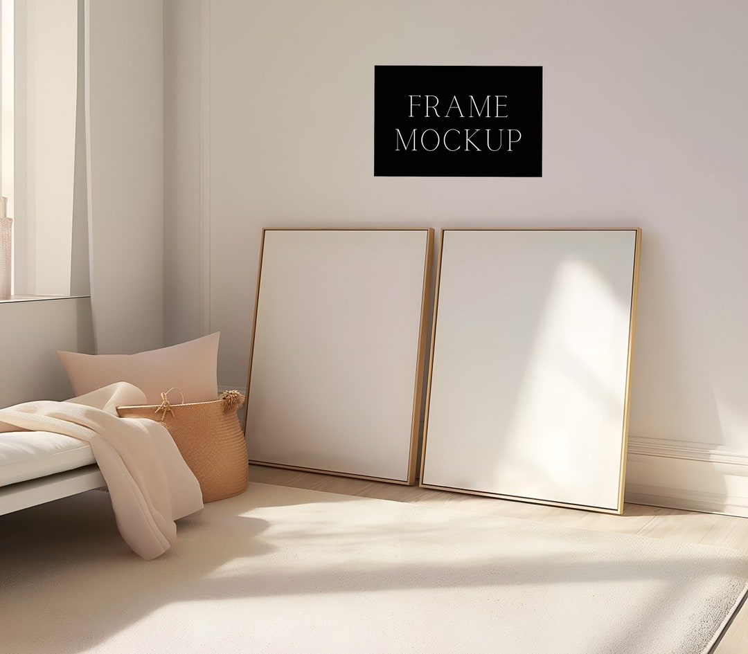 Double Vertical Frame Art Display Mockup - Wood Frame -simple Interior ...