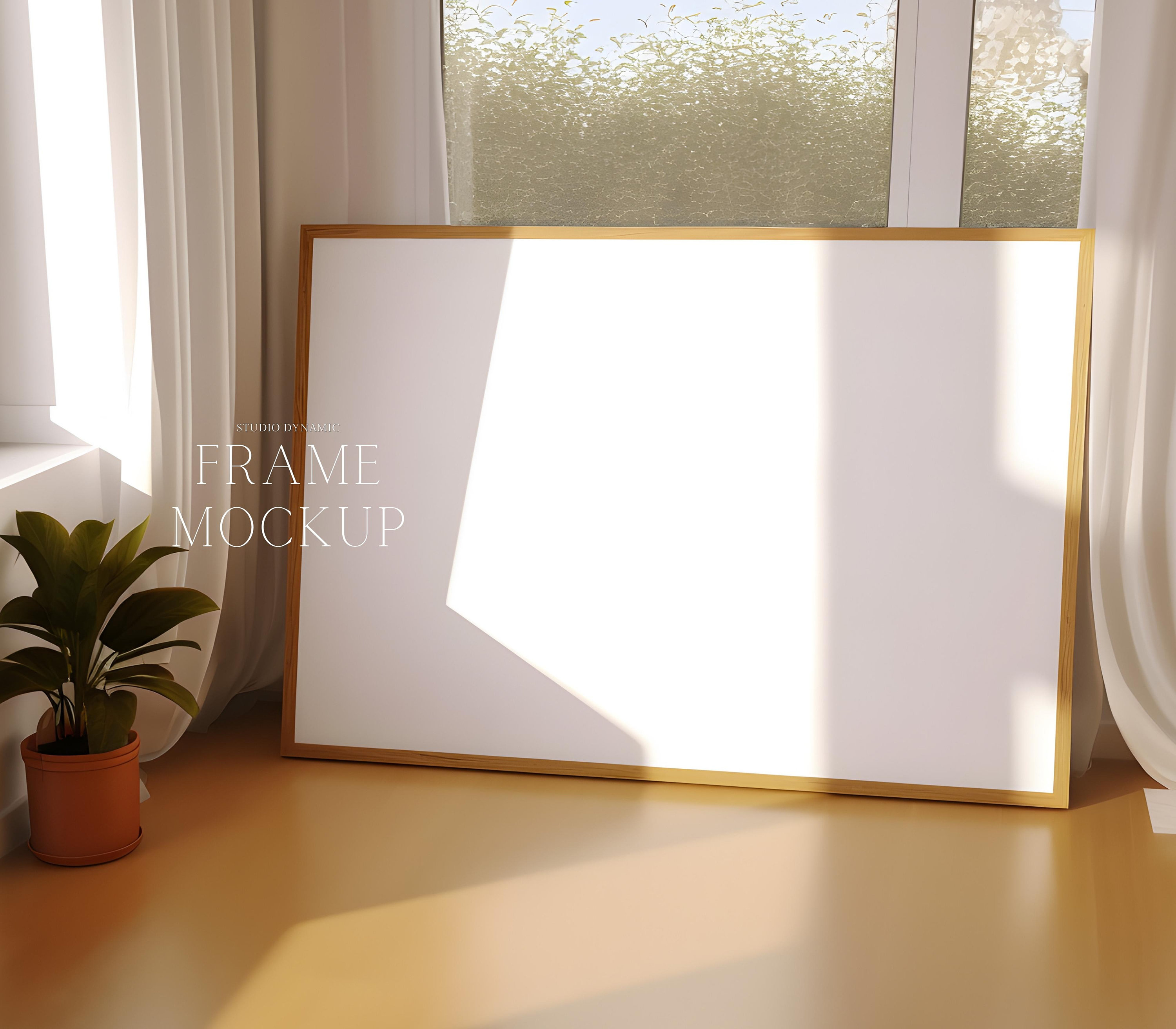 Wooden Horizontal Frame on Floor Mockup - Landscape Mockup - Natural ...