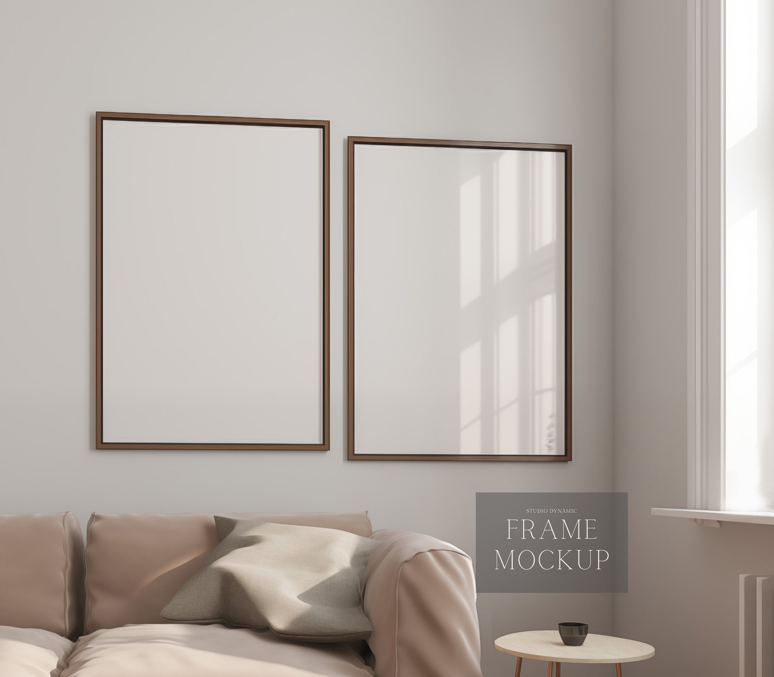 Double Frame Mockup - Black Frame Mockup - Glass Reflection Art Display ...