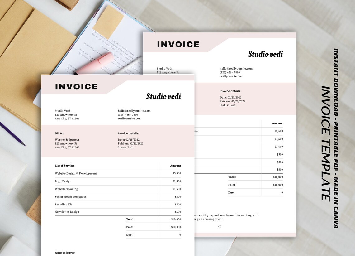 White Simple Services Invoice, Canva Invoice Template, Digital Invoice ...