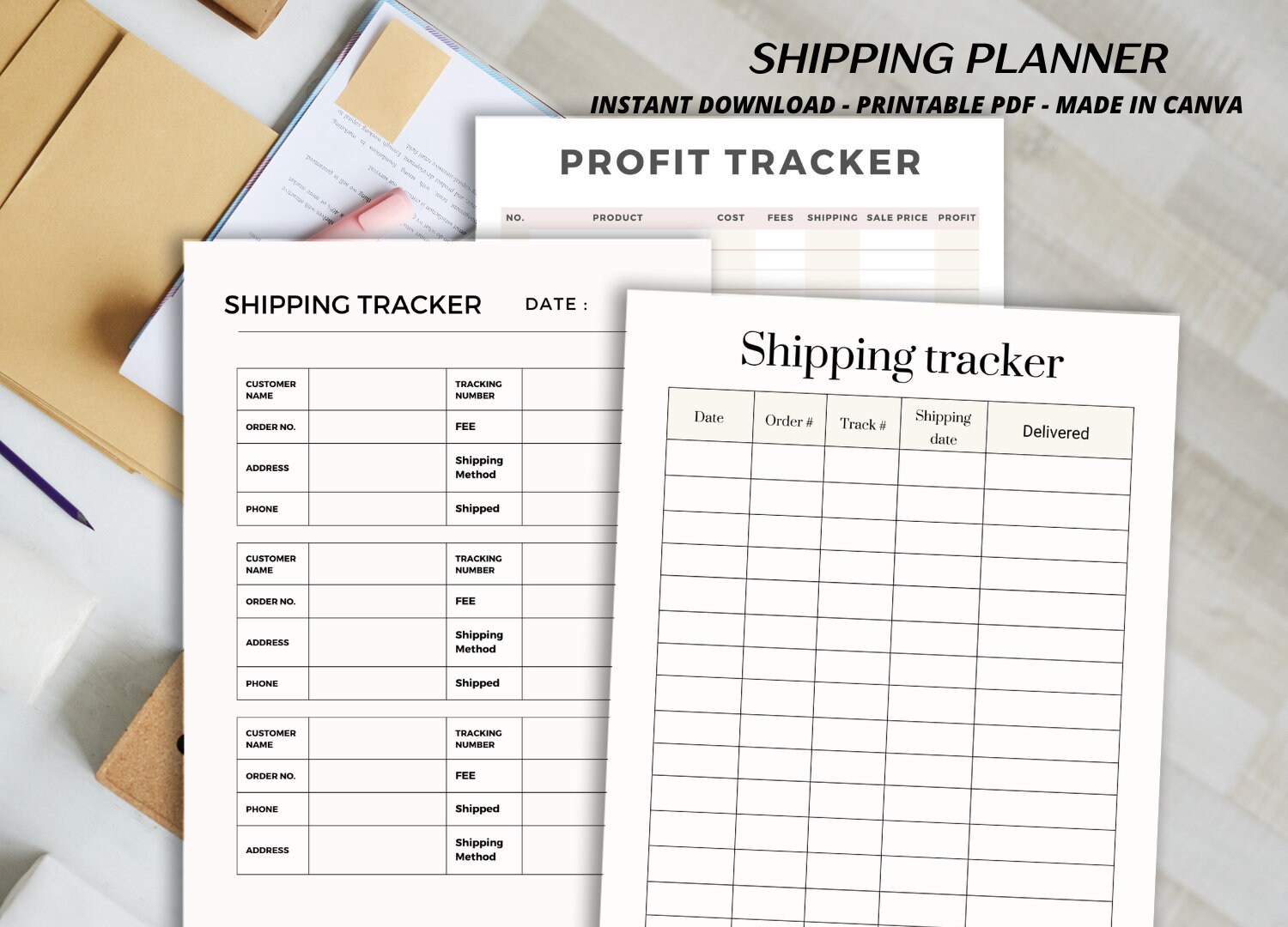 Printable Shipping Template, Profit Tracker Financial Template ...