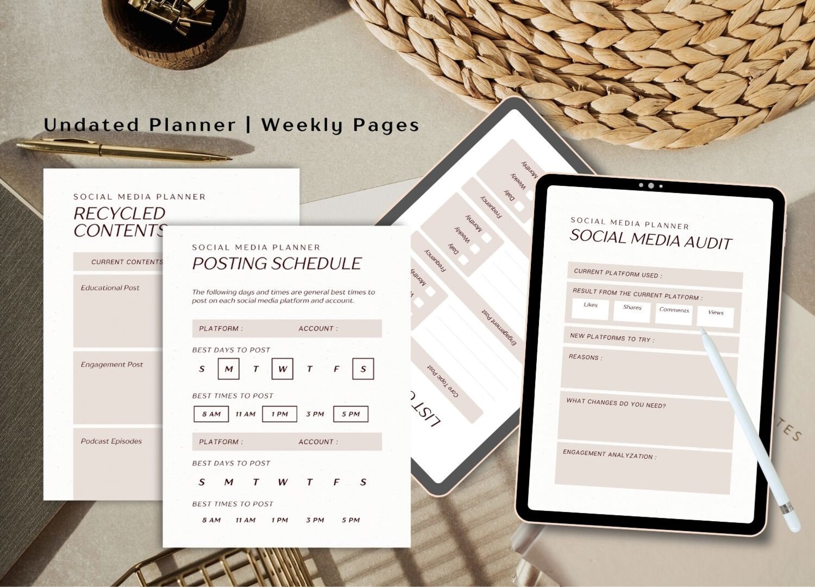 Printable Social Media Planner, Marketing Planner, Social Media Content ...