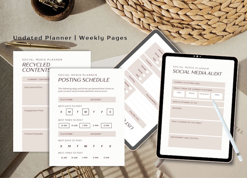 Printable Social Media Planner, Marketing Planner, Social Media Content ...