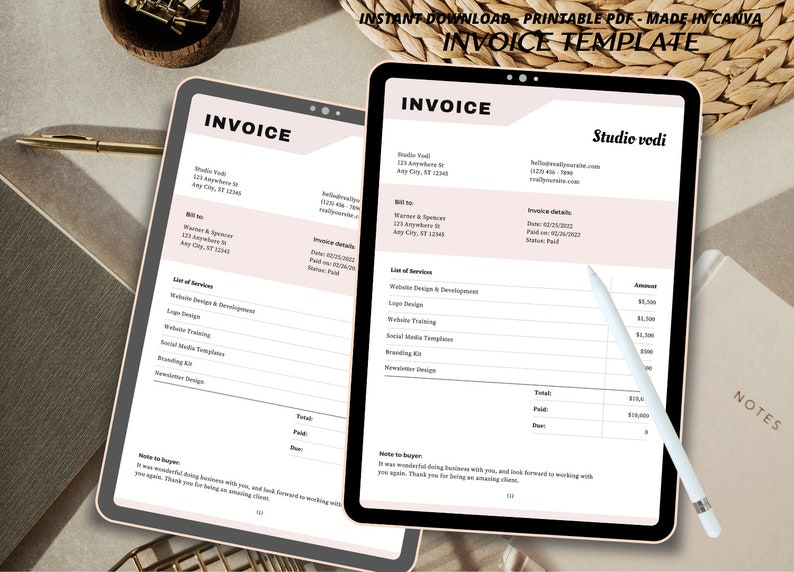 White Simple Services Invoice, Canva Invoice Template, Digital Invoice ...
