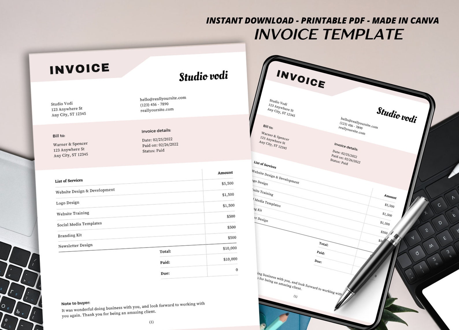 White Simple Services Invoice, Canva Invoice Template, Digital Invoice ...
