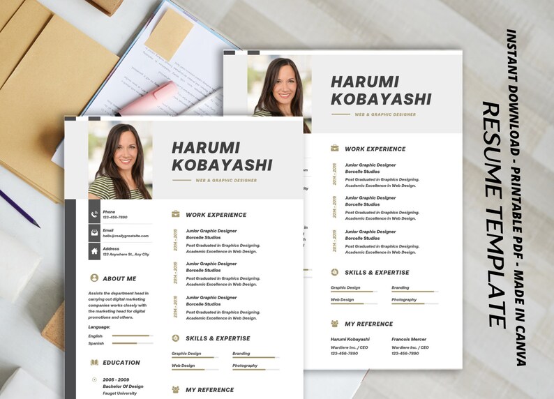 Minimalist Professional Resume Template, 2 Page Cv Template With Photo ...