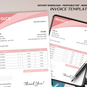 Pink Invoice Template, Printable Business Invoice, Digital Canva ...
