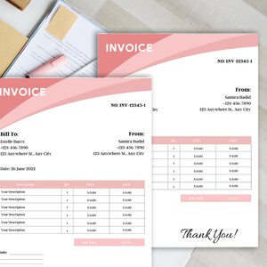 Pink Invoice Template, Printable Business Invoice, Digital Canva ...