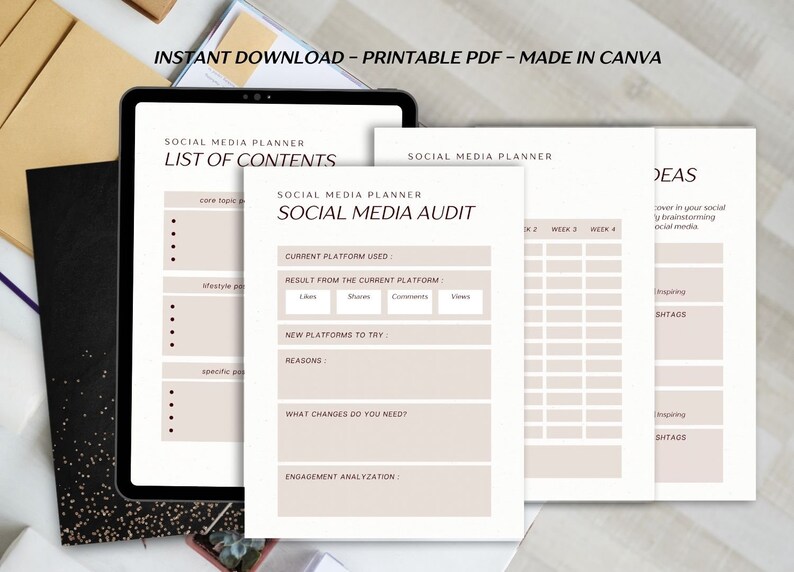 Printable Social Media Planner, Marketing Planner, Social Media Content ...