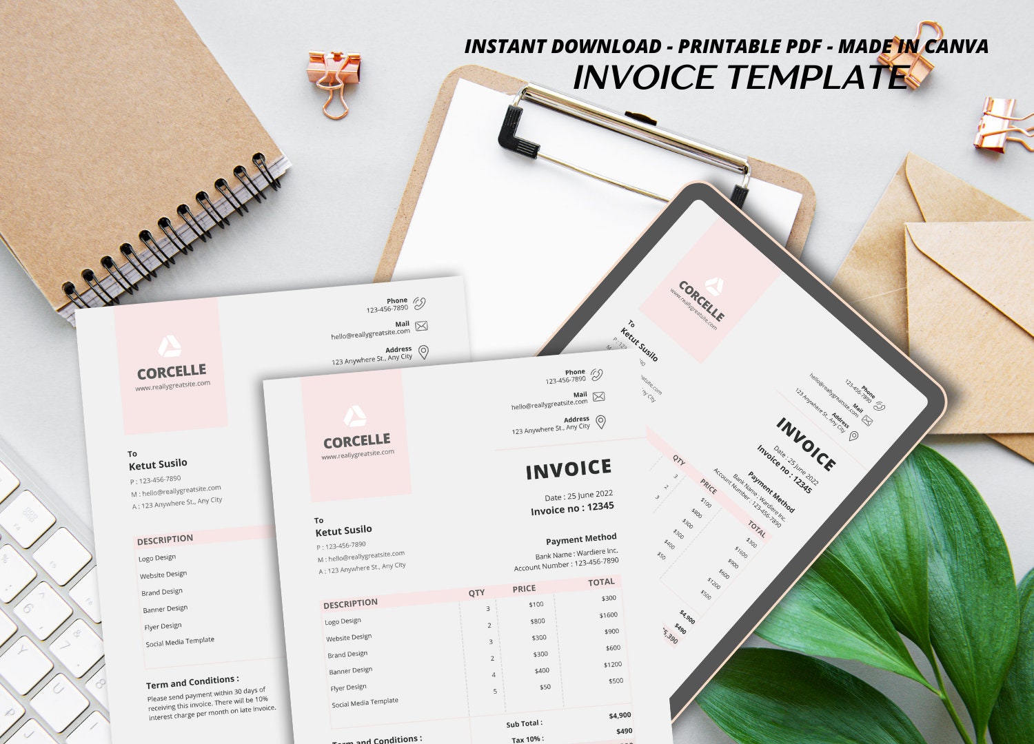 White and Pick Invoice Receipt, Professional Business Invoice, Price ...