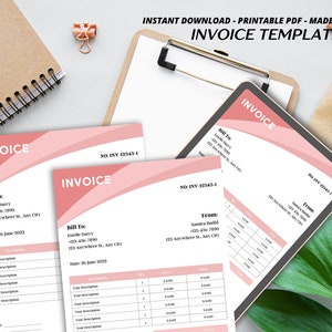 Pink Invoice Template, Printable Business Invoice, Digital Canva ...