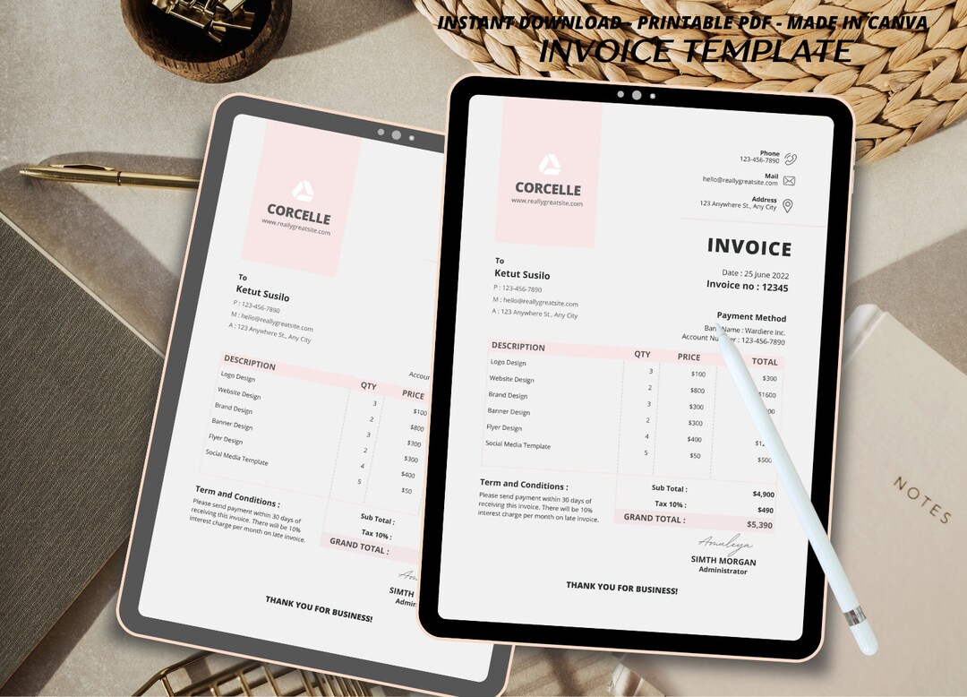 White and Pick Invoice Receipt, Professional Business Invoice, Price ...