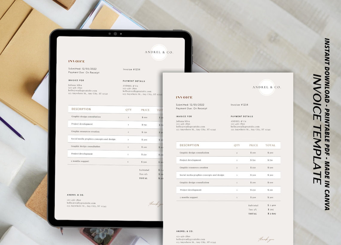 Luxury Business Invoice Template, Minimalist Business Invoice, Canva ...