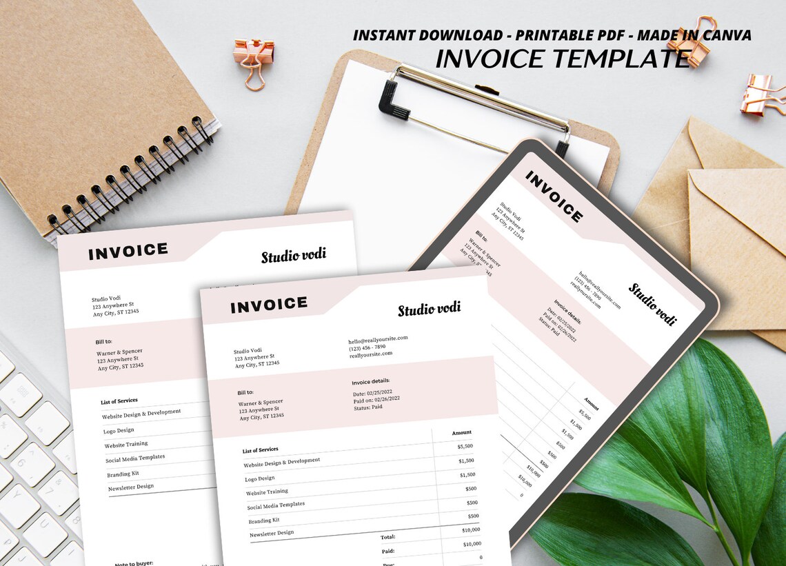 White Simple Services Invoice, Canva Invoice Template, Digital Invoice ...