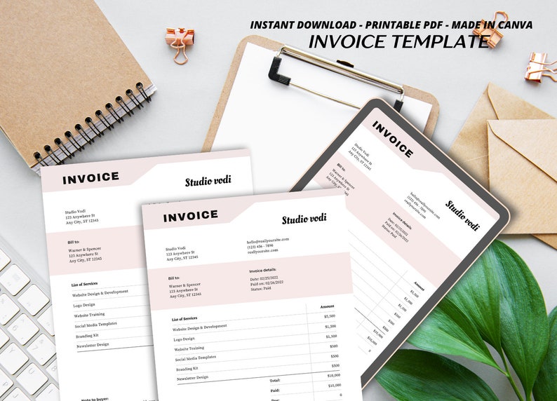 White Simple Services Invoice, Canva Invoice Template, Digital Invoice ...