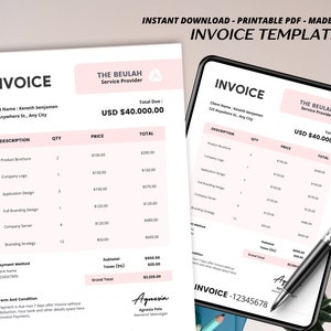 Cream Clean Business Invoice, Canva Invoice Template, Printable ...