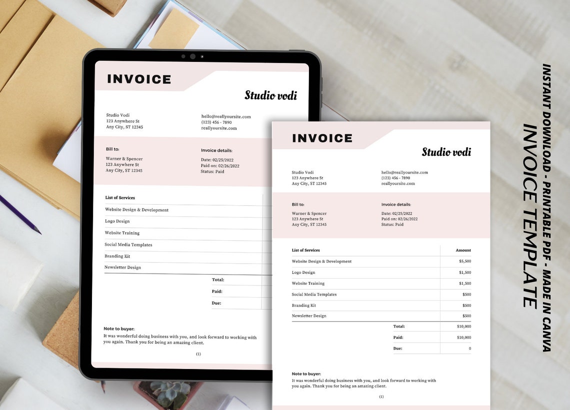 White Simple Services Invoice, Canva Invoice Template, Digital Invoice ...