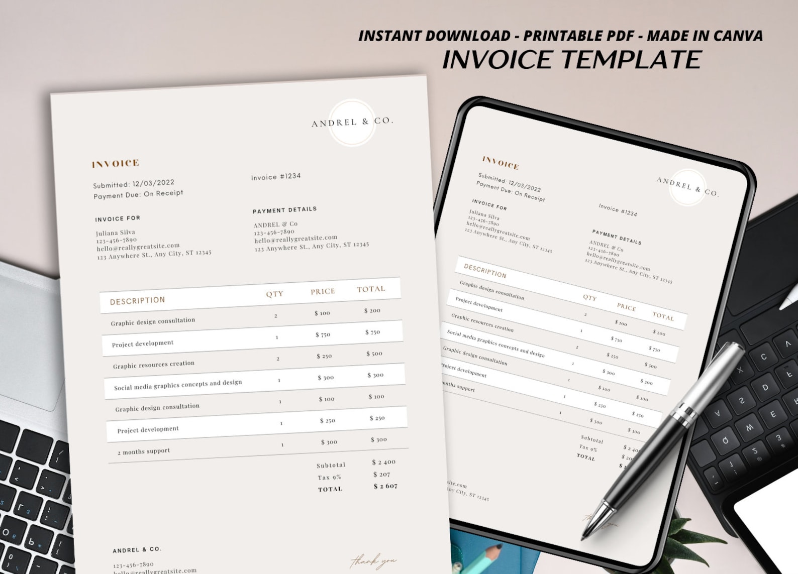 Luxury Business Invoice Template, Minimalist Business Invoice, Canva ...