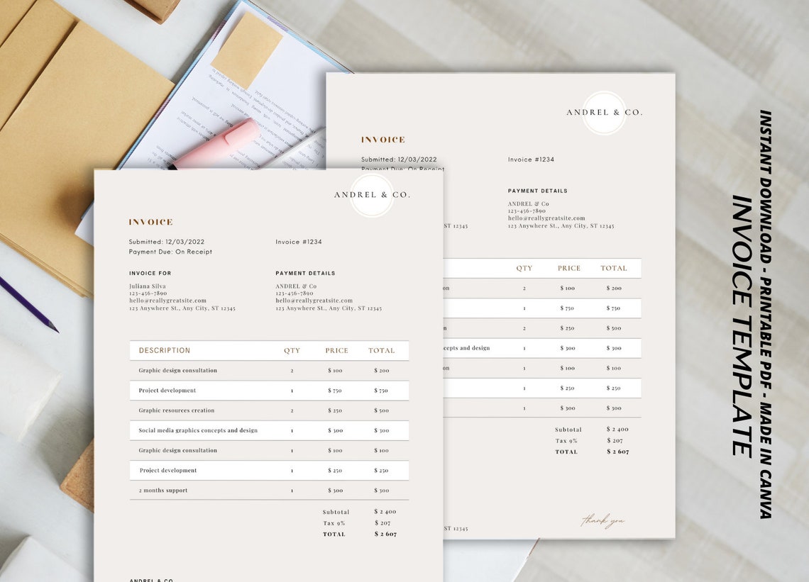 Luxury Business Invoice Template, Minimalist Business Invoice, Canva ...