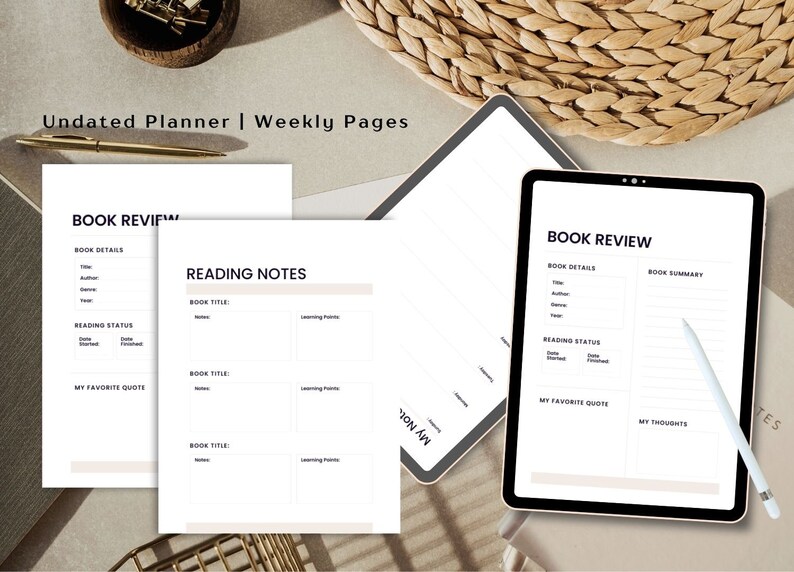 Printable Book Review Planner, Book Summary Goodnotes Planner, Reading ...