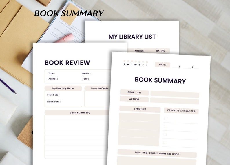 Printable Book Review Planner, Book Summary Goodnotes Planner, Reading ...