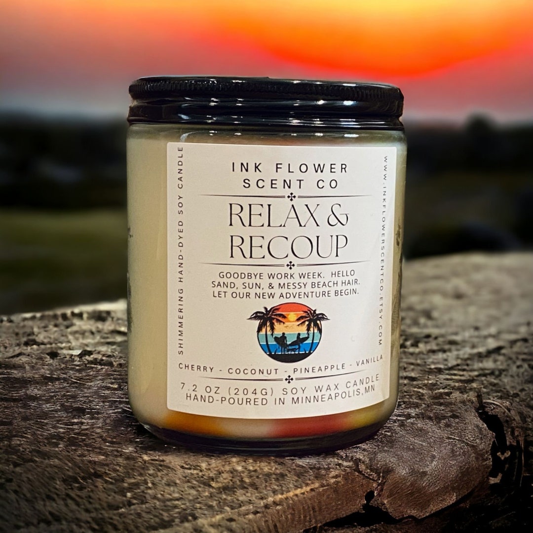 Relax & Recoup Soy Wax Shimmering Candle Beach Hair Vacation Theme ...