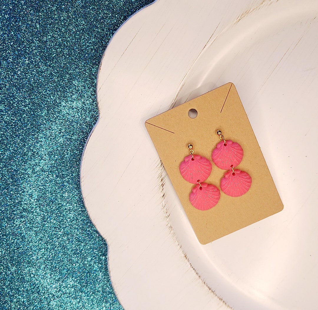 Handmade Barbie Inspired Seashell Polymer Clay Earrings Seashells Beach ...