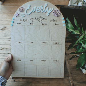 One Year Photo Board Mermaid Birthday Wood Photo Board Milestone Board ...