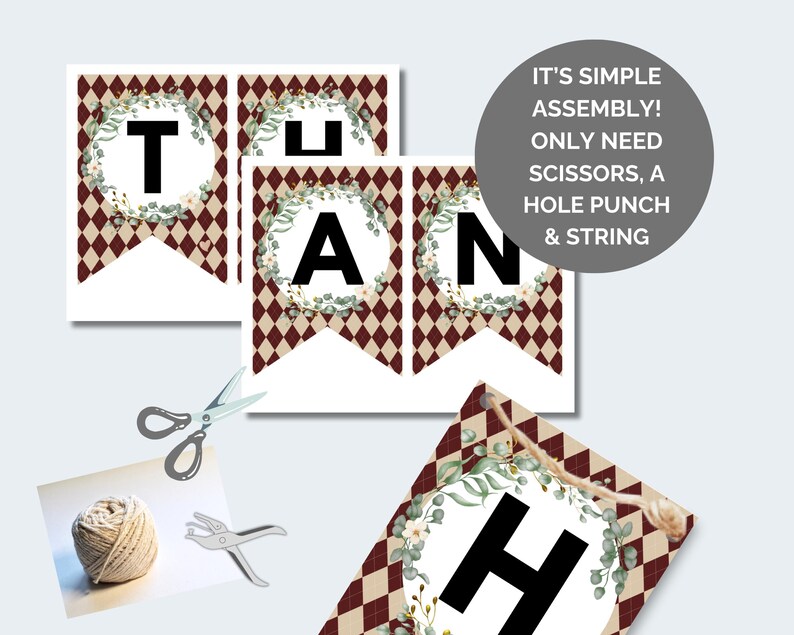 Thanksgiving Banner PRINTABLE, DIY Thankful Banner, Plaid Thanksgiving ...