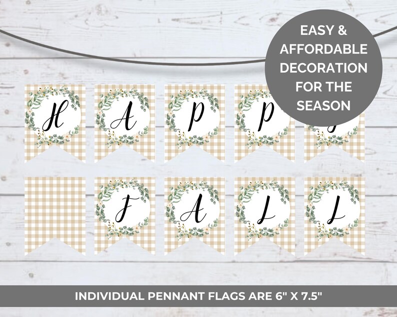 Happy Fall Banner PRINTABLE, DIY Thanksgiving Banner, Buffalo Plaid ...