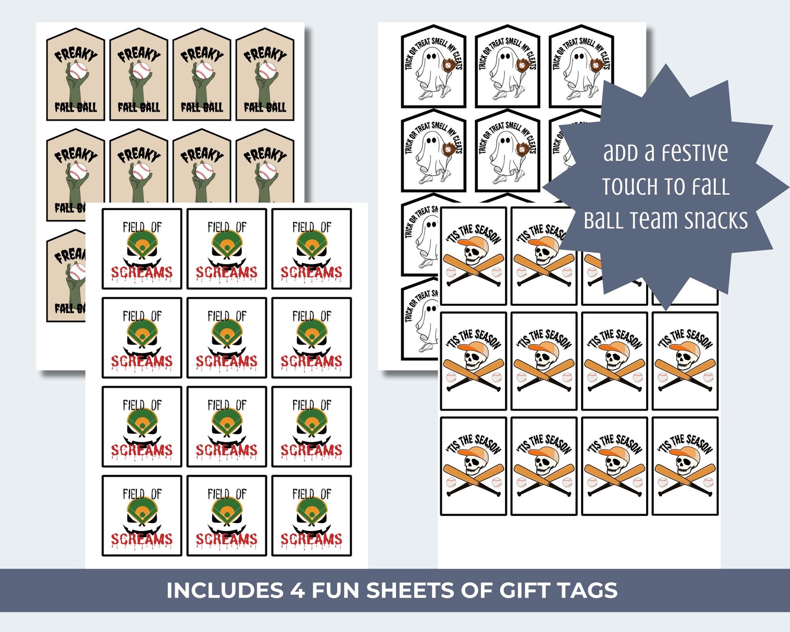 BASEBALL Gift Tag Printable, Halloween Fall Ball, Halloween Baseball ...