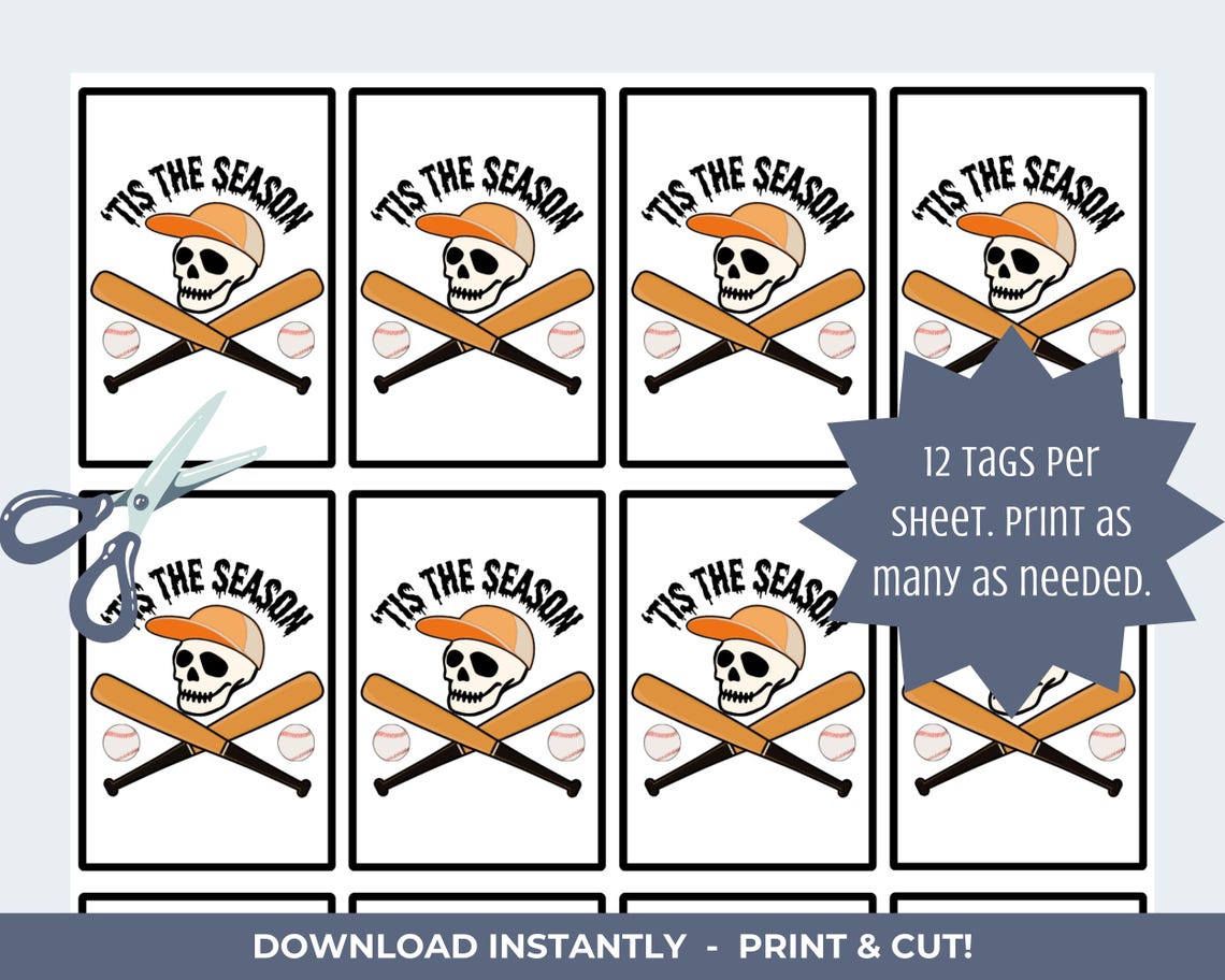 BASEBALL Gift Tag Printable, Halloween Fall Ball, Halloween Baseball ...