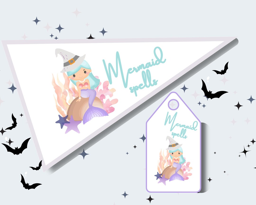 Halloween Mermaid Gift Tag Printable | Mermaid Witch Gift Tag ...