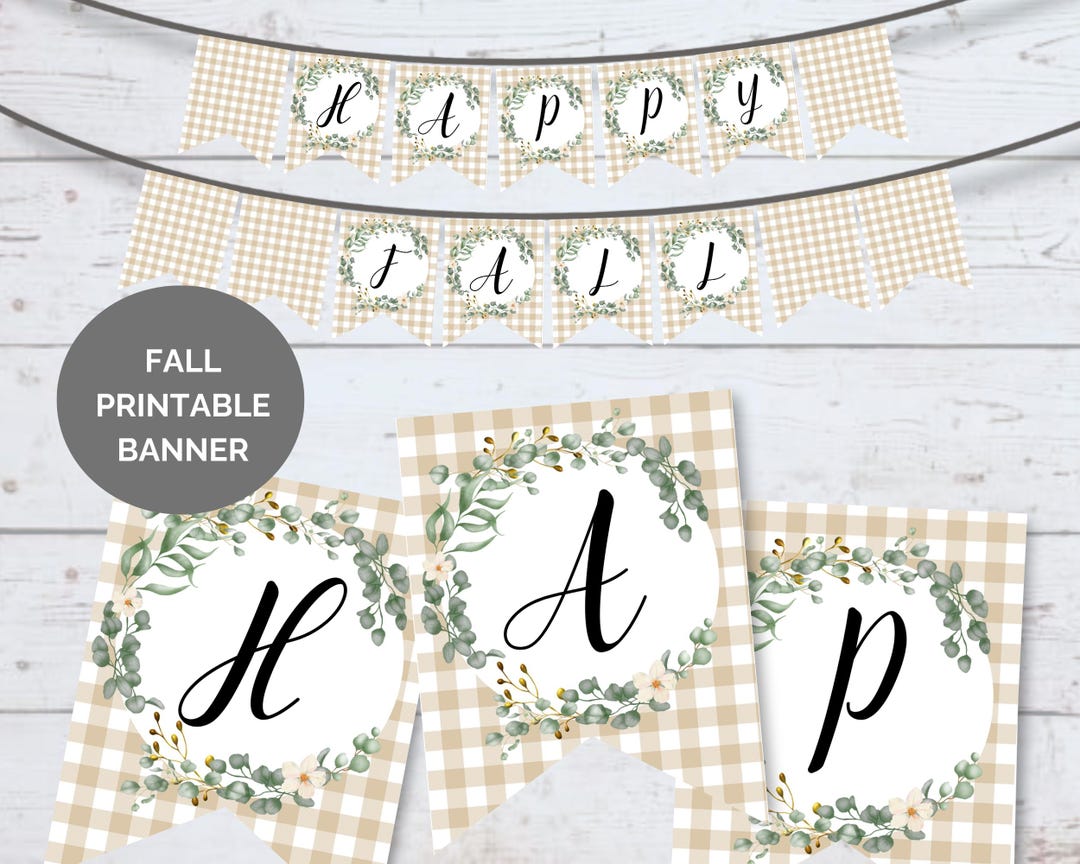 Happy Fall Banner PRINTABLE, DIY Thanksgiving Banner, Buffalo Plaid ...