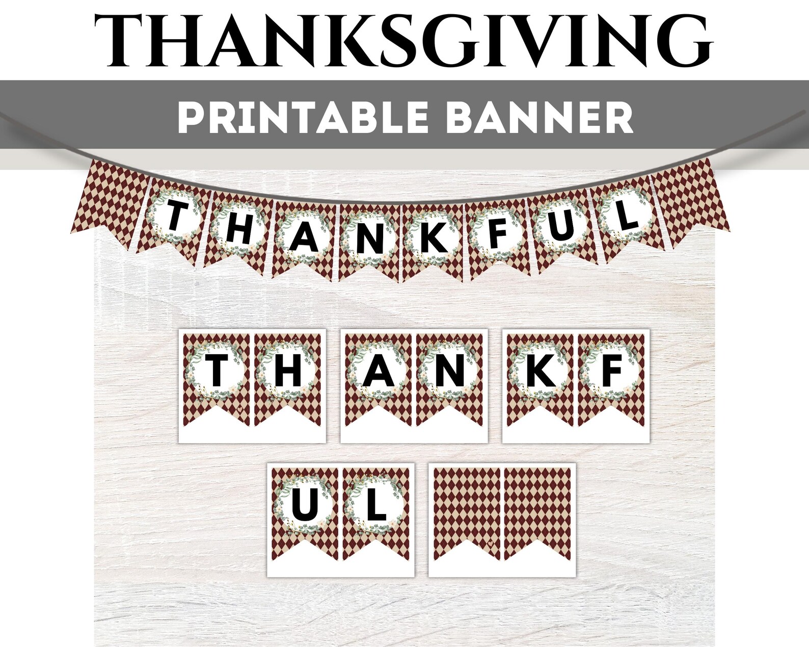 Thanksgiving Banner PRINTABLE, DIY Thankful Banner, Plaid Thanksgiving ...