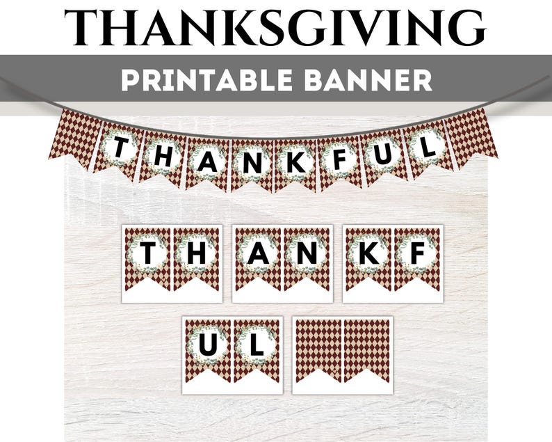 Thanksgiving Banner PRINTABLE, DIY Thankful Banner, Plaid Thanksgiving ...