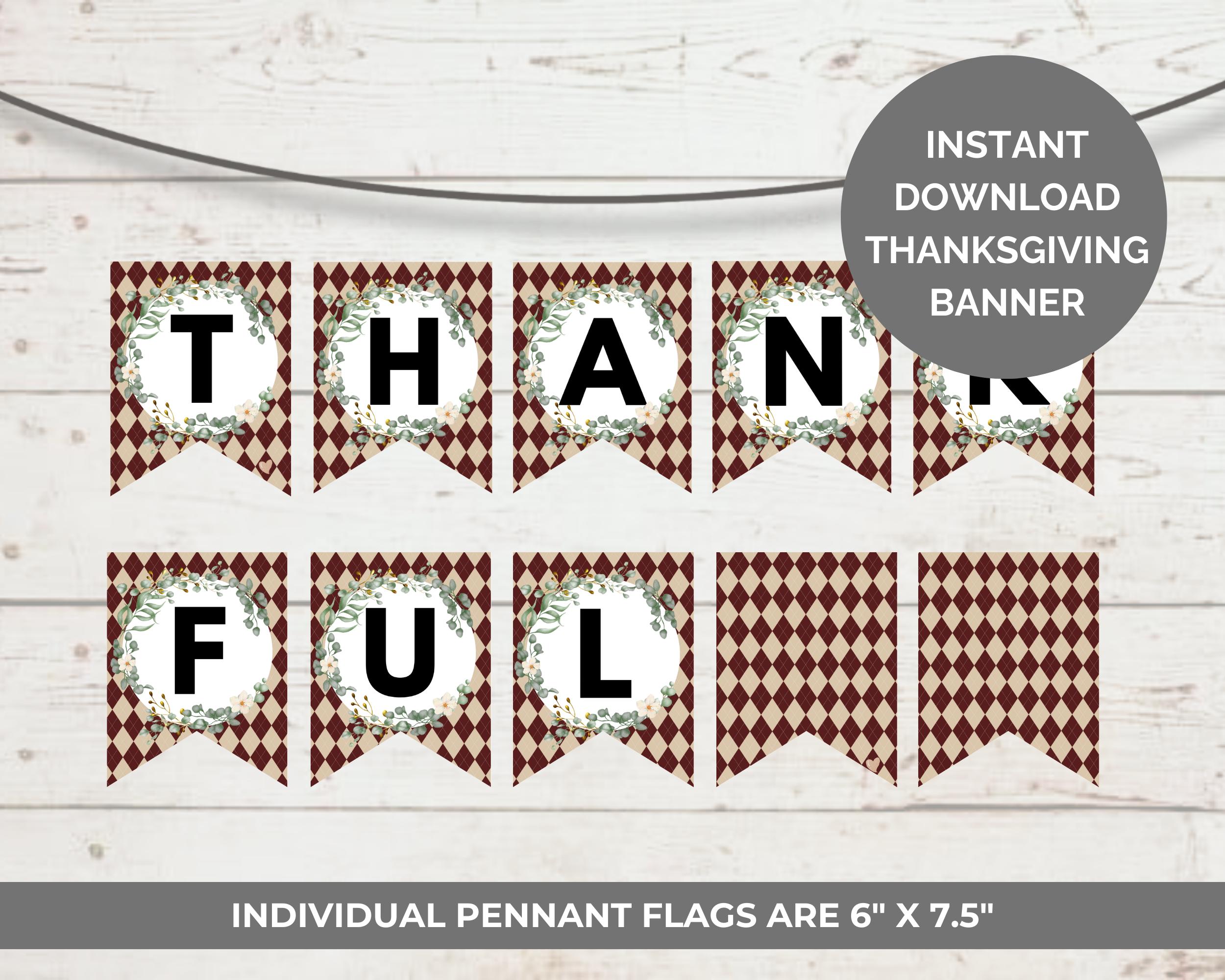 Thanksgiving Banner PRINTABLE, DIY Thankful Banner, Plaid Thanksgiving ...