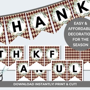 Thanksgiving Banner PRINTABLE, DIY Thankful Banner, Plaid Thanksgiving ...
