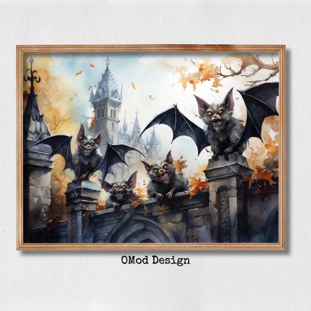 Gothic Watercolor Castle Gargoyle Prints Haunting Magical - Etsy