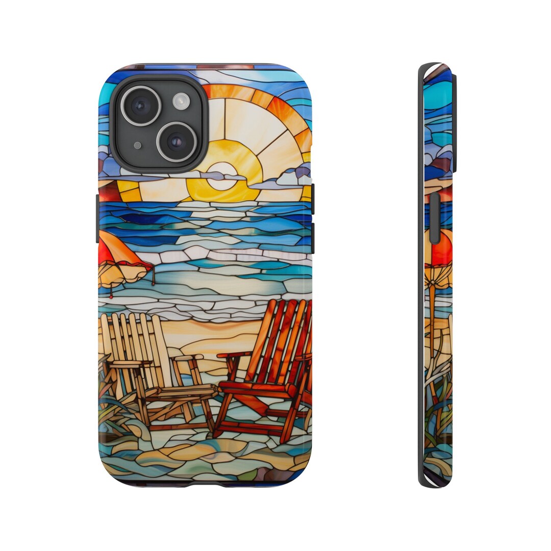 Beach Lovers Stained Glass Tough Cell Phone Case iPhone Samsung Galaxy ...