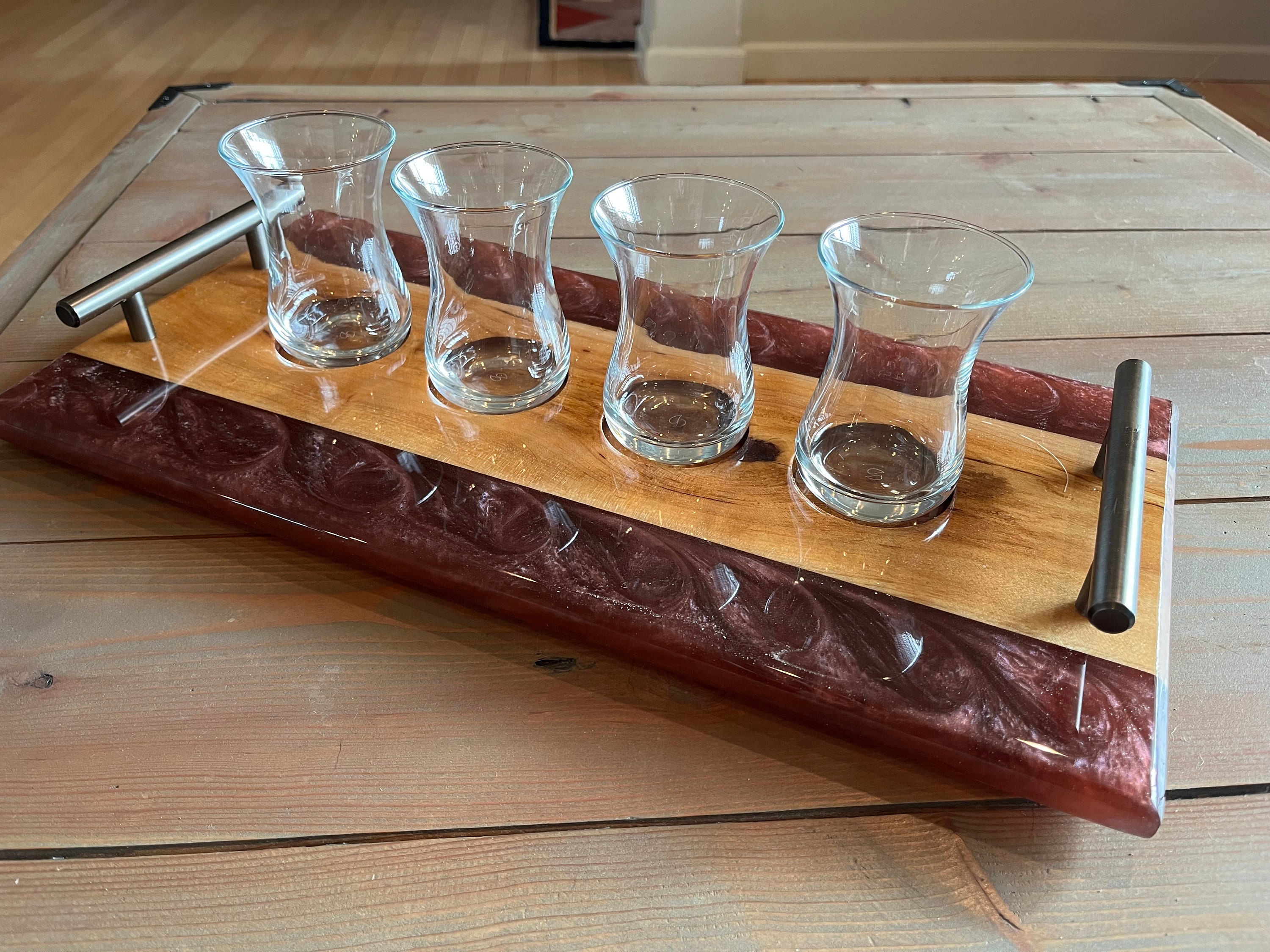 Walnut Epoxy River Flight Set with 4 glasses, Beer Tasting, Whiskey ...